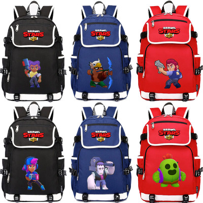 18"Brawl Stars USB Backpack School Bag Black Red Blue | giftcartoon